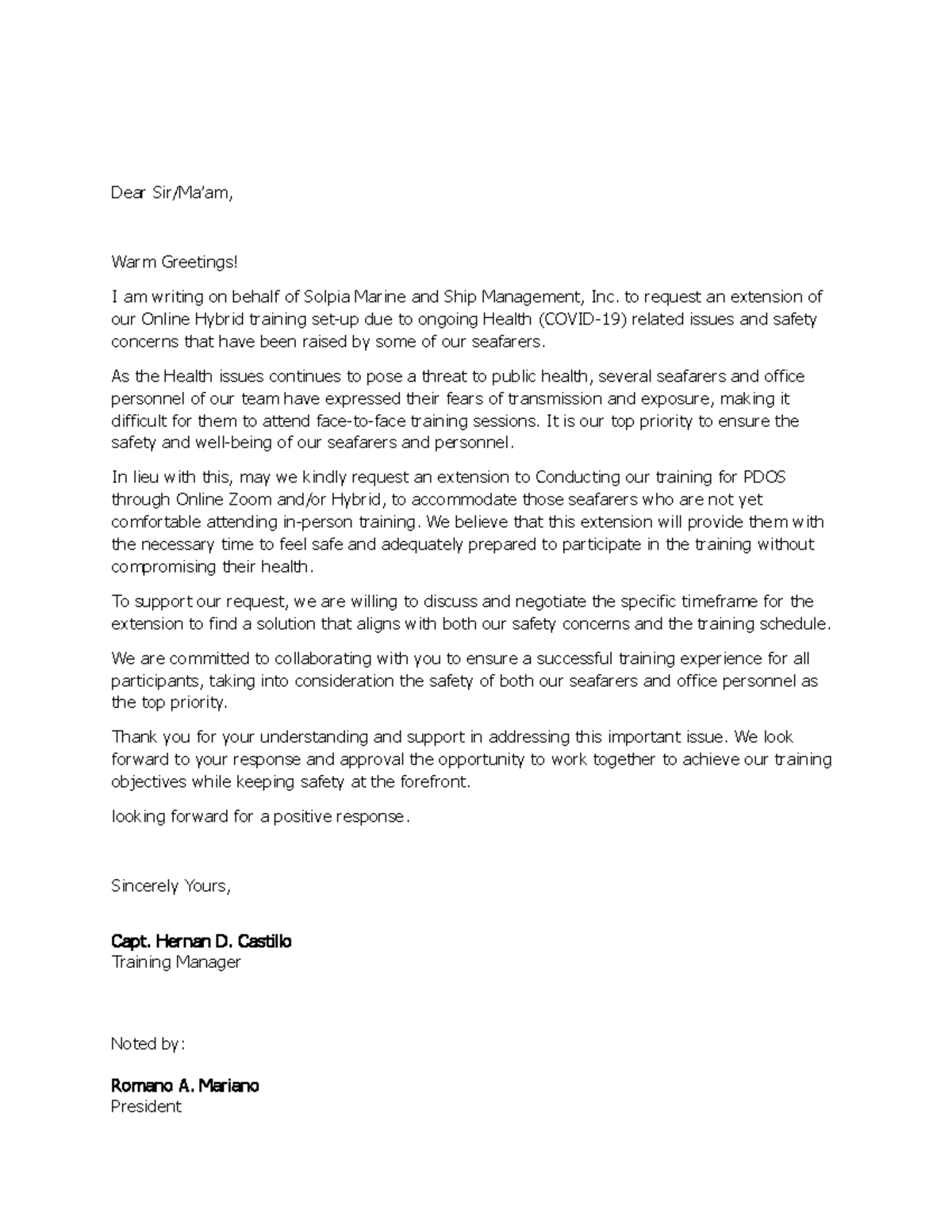 Letter to owwa - ASSSDD - Dear Sir/Ma’am, Warm Greetings! I am writing ...