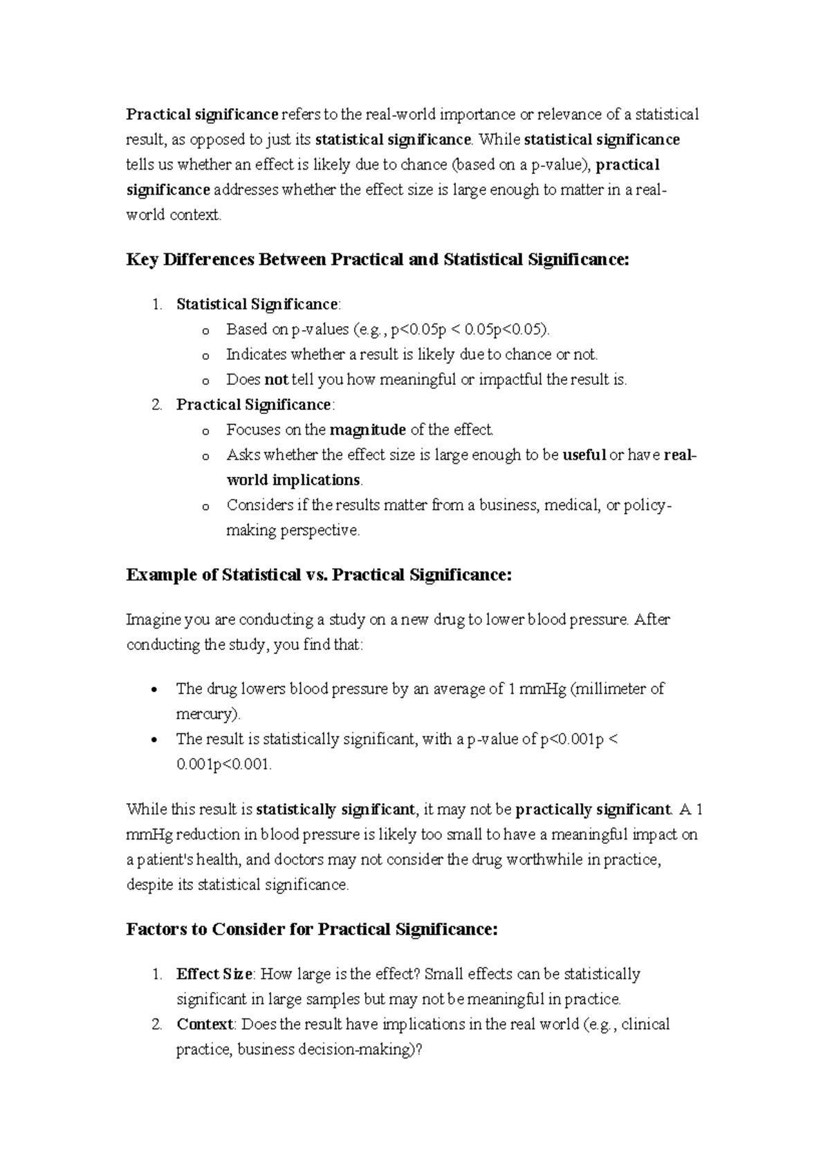Practical vs. statistical significance - Practical significance refers ...