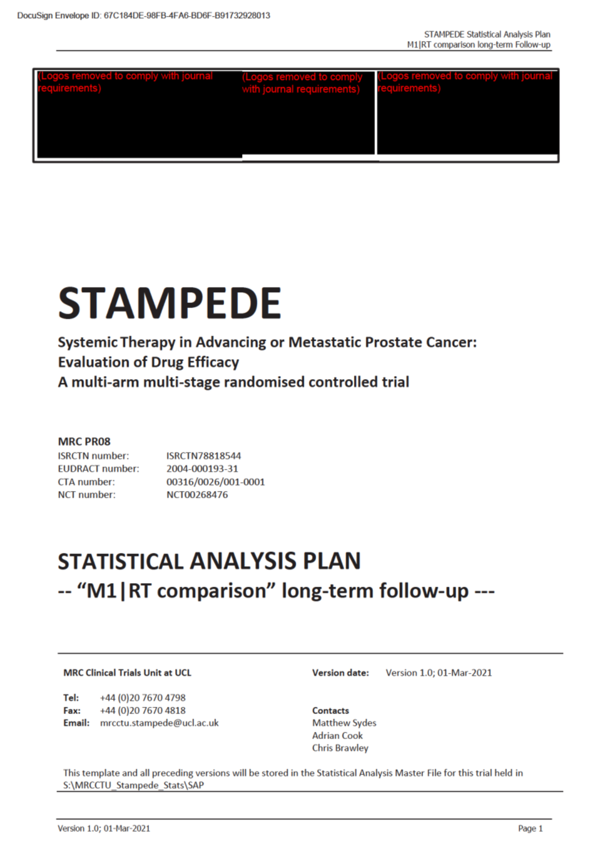 Pmed - STAMPEDE Statistical Analysis Plan Version 1; 01-Mar-2021 Page ...