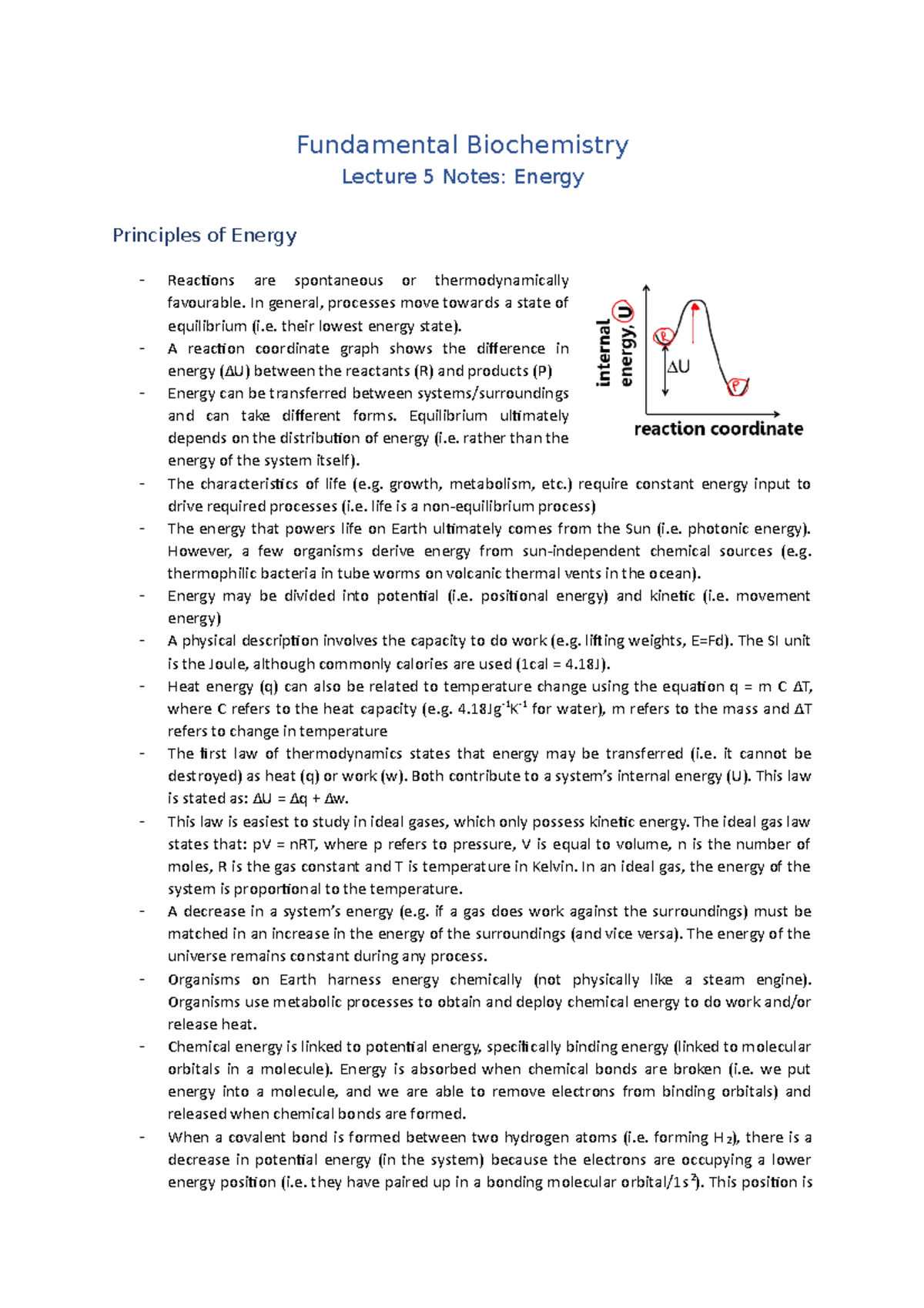 Lecture 5 Notes (Energy) - Fundamental Biochemistry Lecture 5 Notes ...
