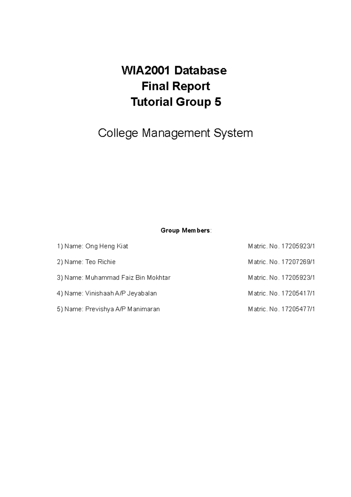 Database Report on College Management - WIA2001 Database Final Report ...