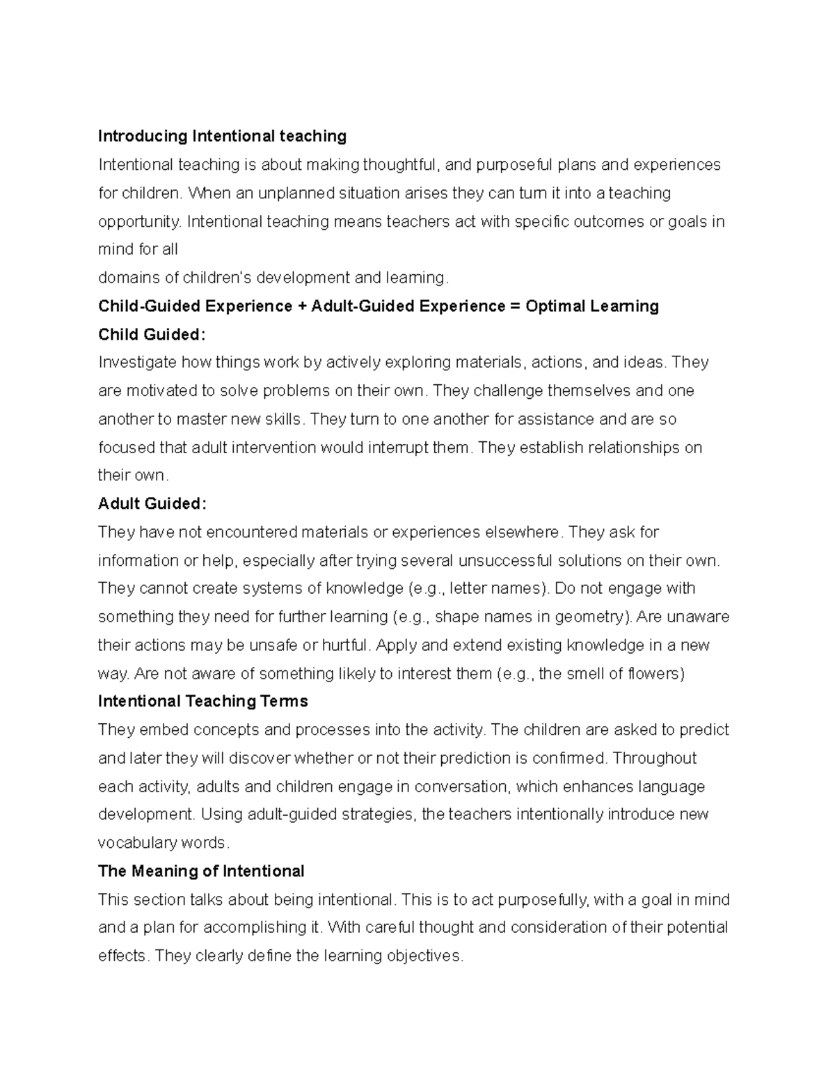 Intentional Teaching - Assignment for Kindergarten classroom class ...