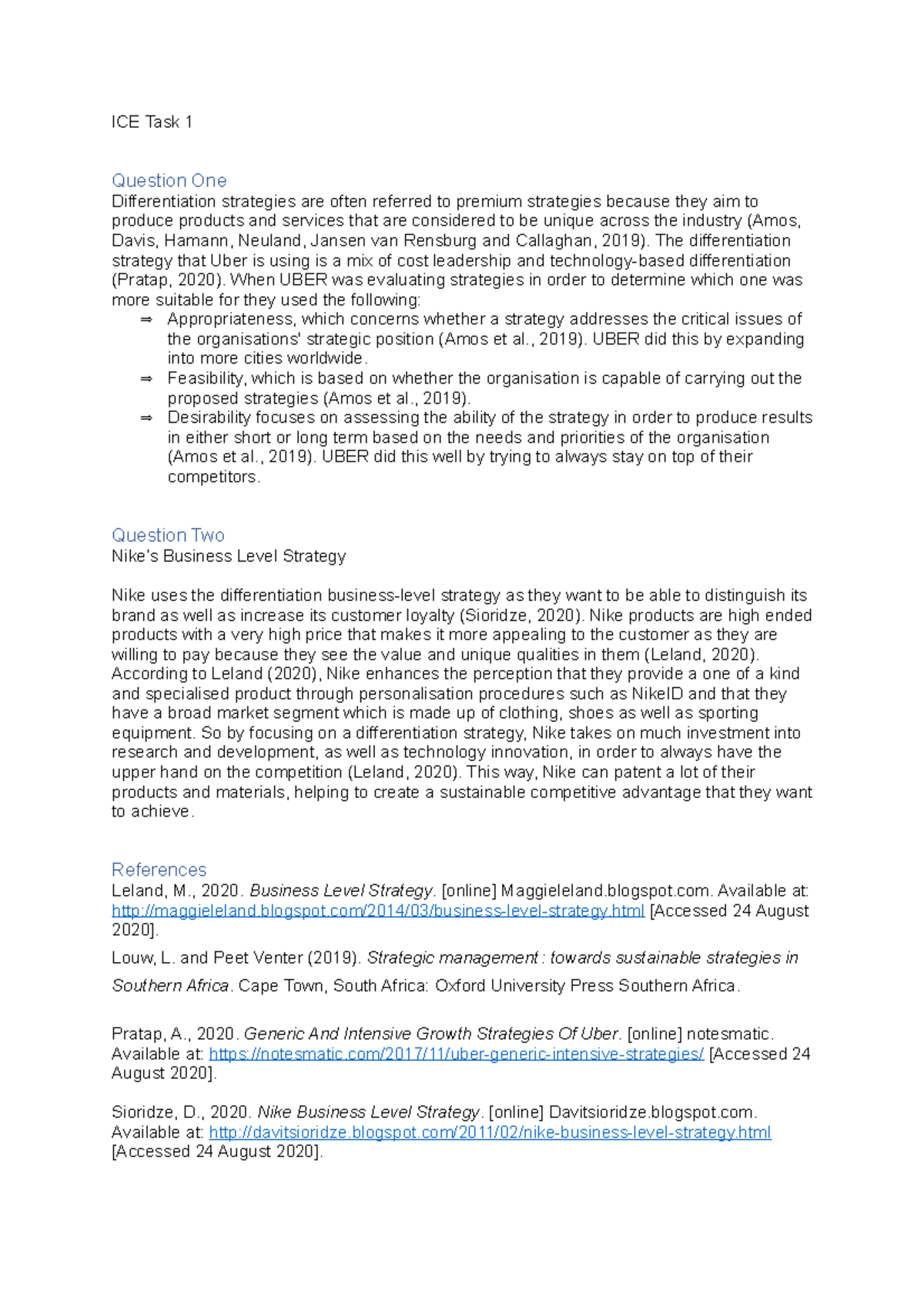 ICE TASK - CLASS Examples - ICE Task 1 Question One Differentiation ...
