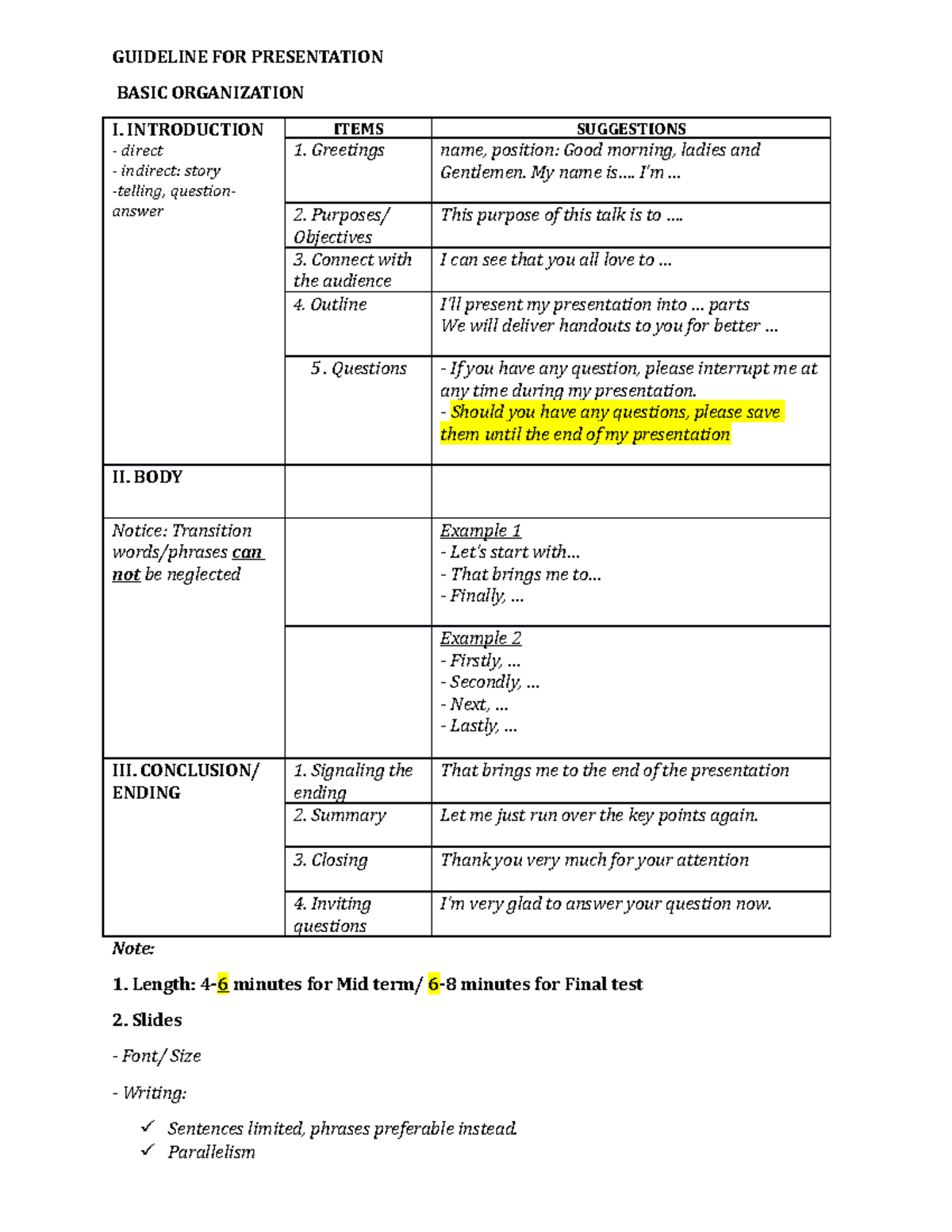 Guideline FOR Presentation - GUIDELINE FOR PRESENTATION BASIC ...