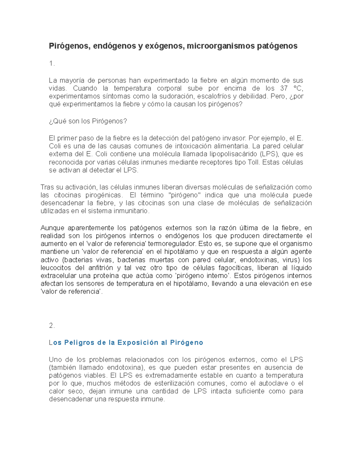 Teoría - temas - Pirógenos, endógenos y exógenos, microorganismos ...