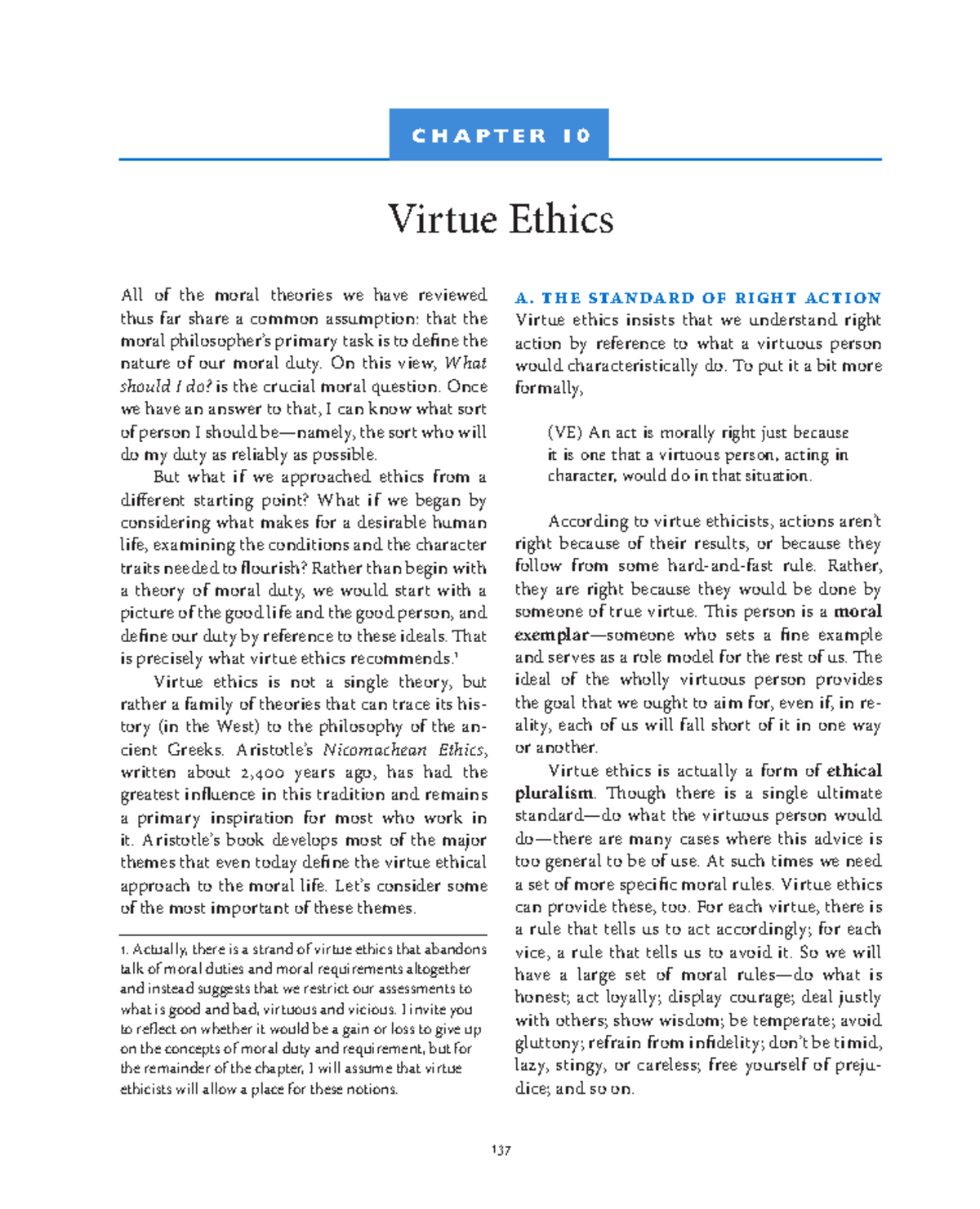 Virtue Ethics in Simple Terms - 137 CHAPTER 10 Virtue Ethics All of the ...