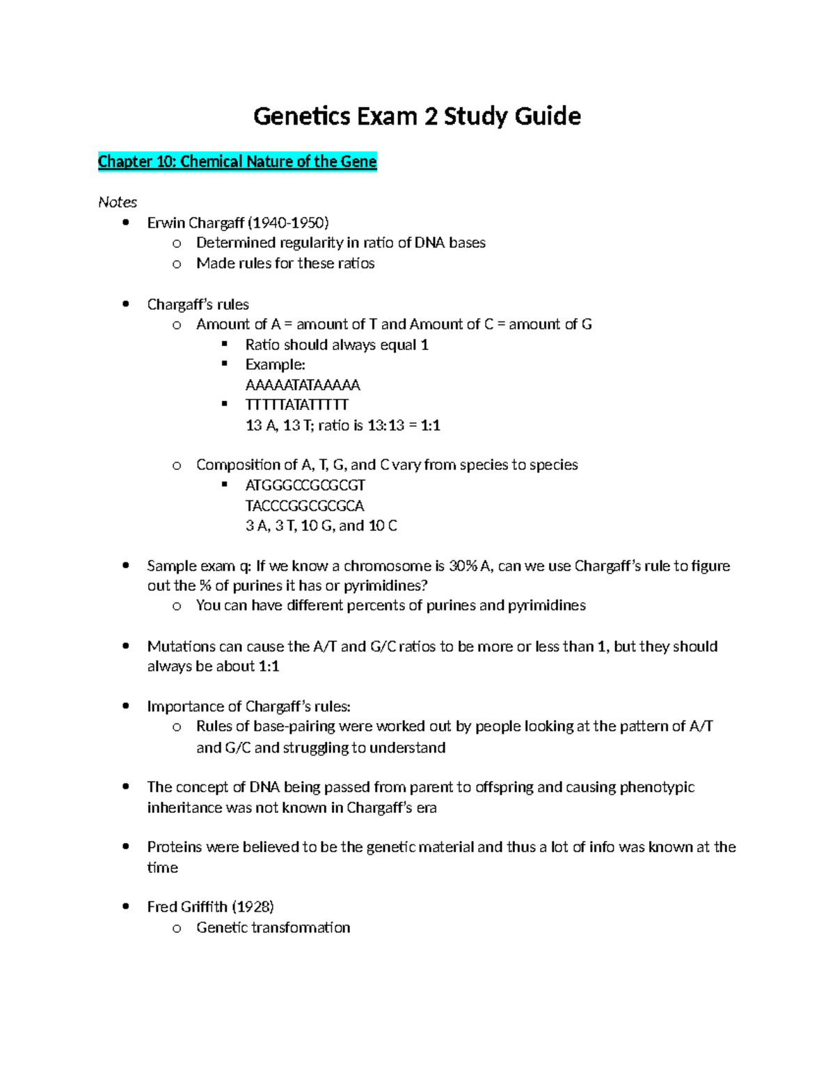 Genetics Exam 2 Study Guide - Genetics Exam 2 Study Guide Chapter 10 ...