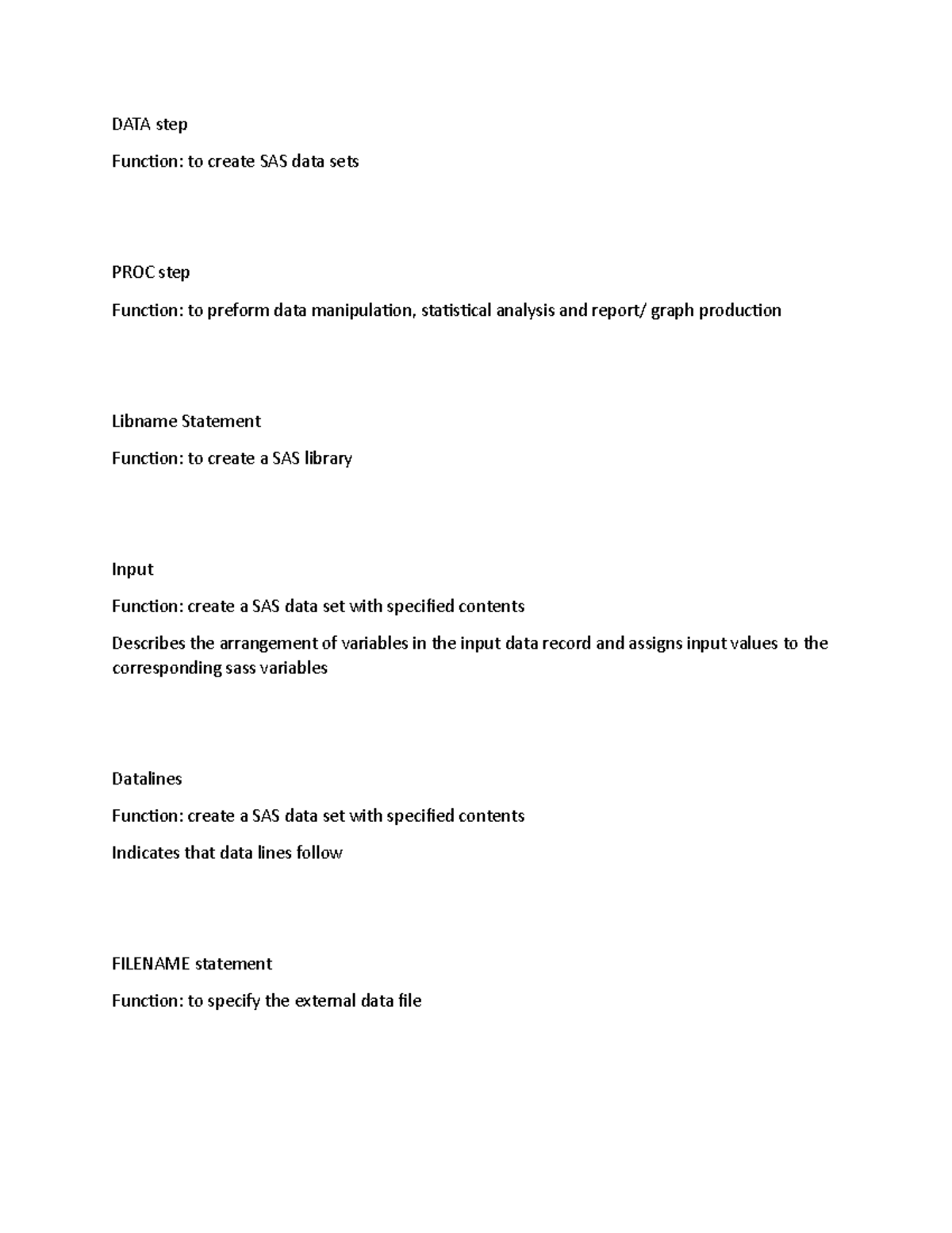 Health Informatics Intro - DATA step Function: to create SAS data sets ...