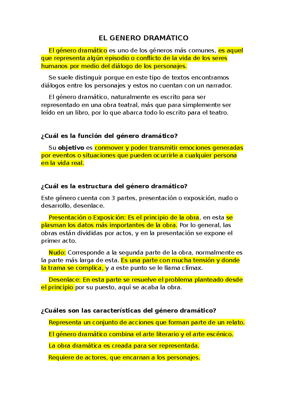 EL Genero Dramático - EL GENERO DRAMÁTICO 📝 El género dramático es uno ...