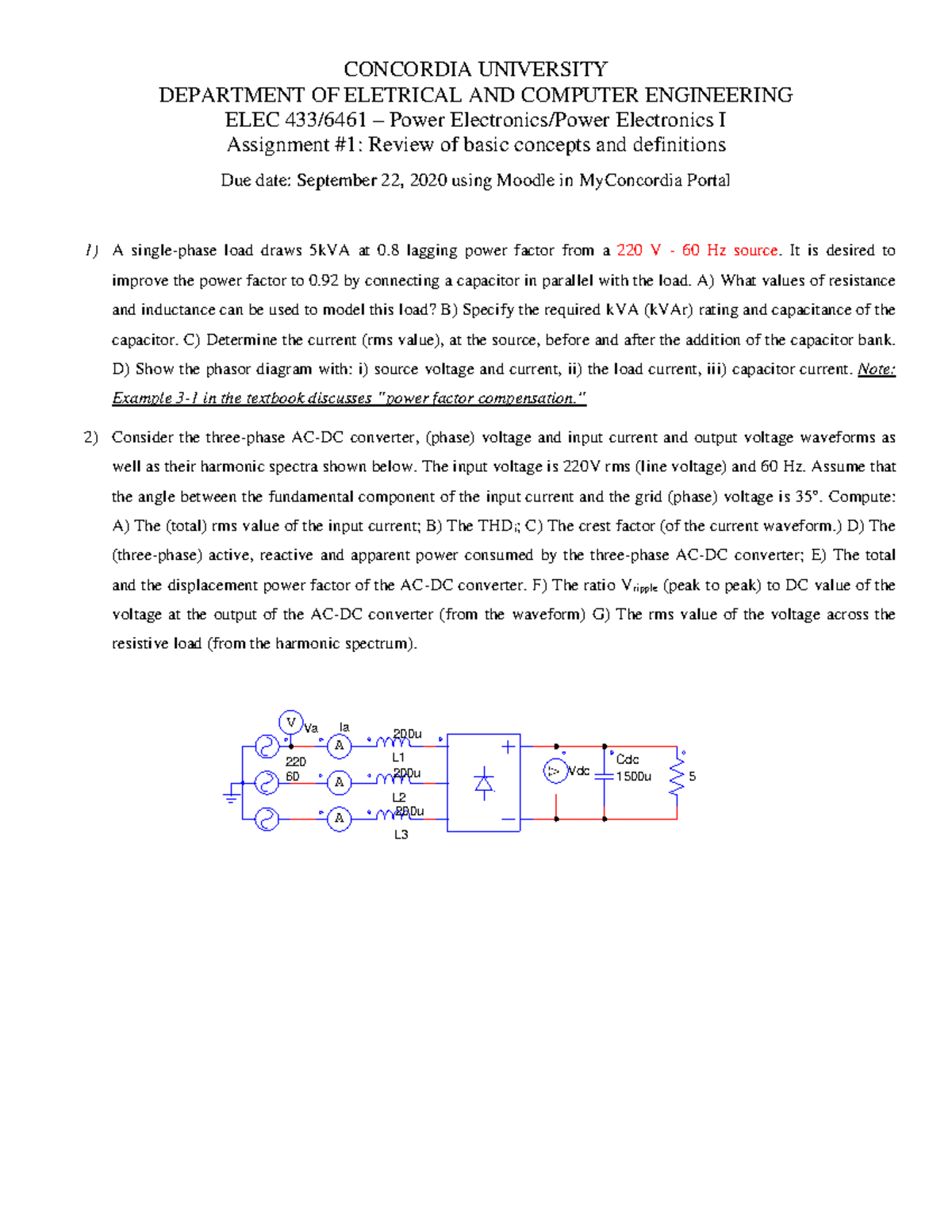 Assignment-1 F2020 - assignment - CONCORDIA UNIVERSITY DEPARTMENT OF ELETRICAL AND COMPUTER ...