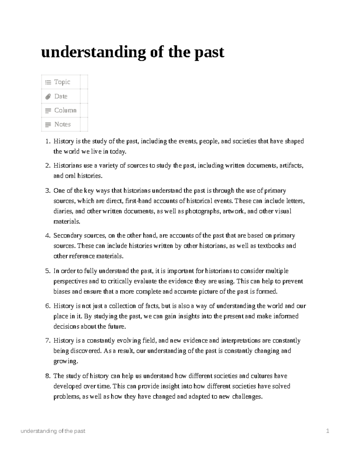 Understanding of the past - understanding of the past Topic Date Column ...