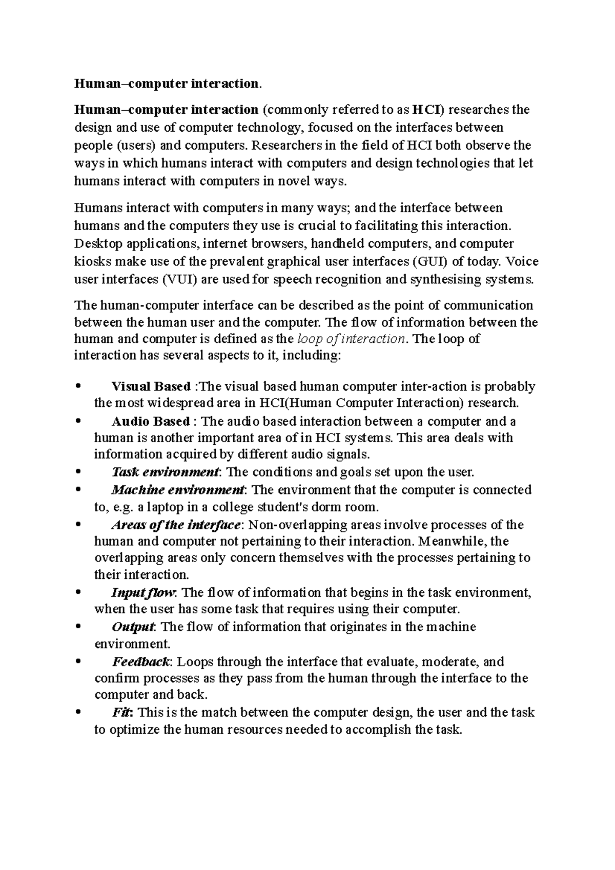 HBT 2402 Humancomputer interaction - Human–computer interaction. Human–computer interaction ...