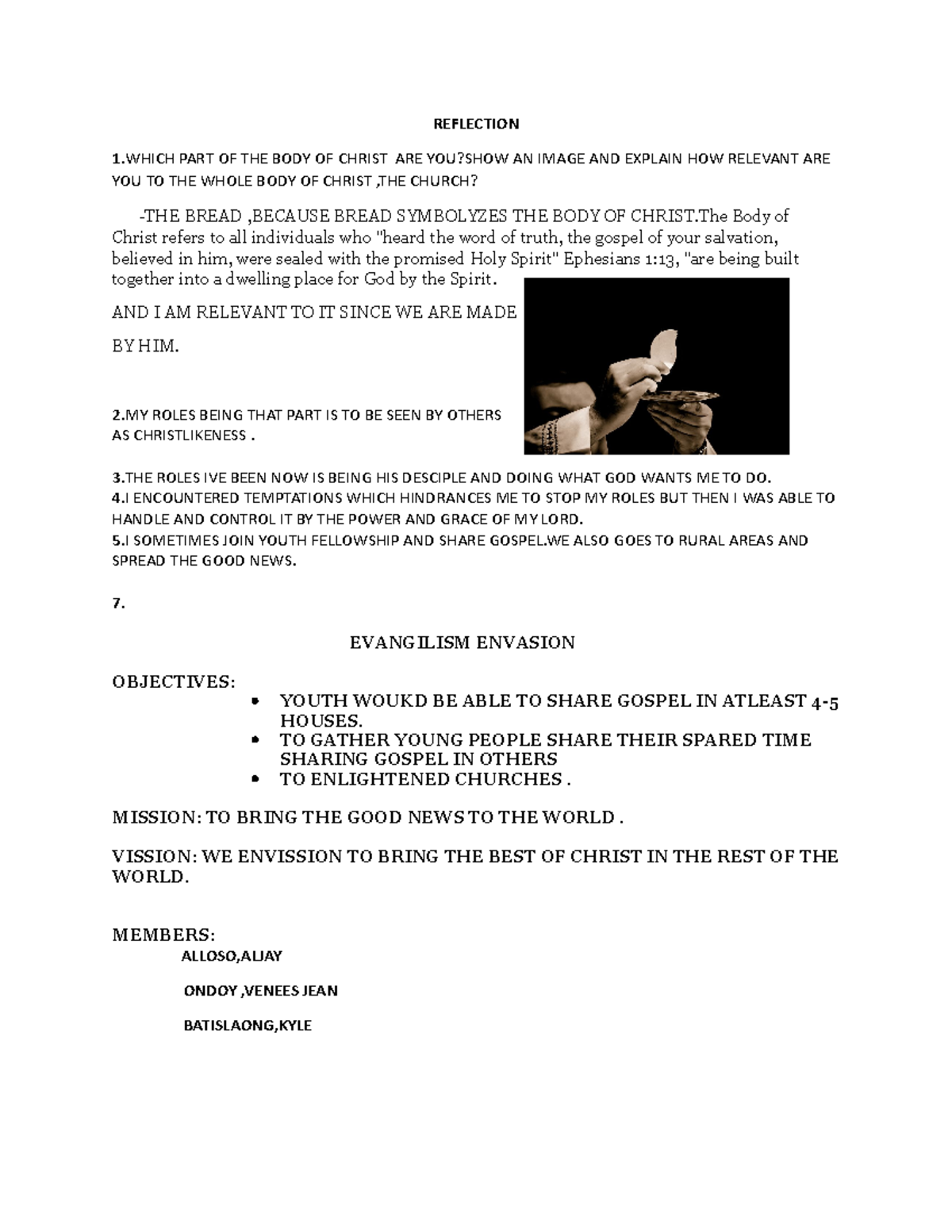 Reflection Paper - This file is useful - REFLECTION 1 PART OF THE BODY ...