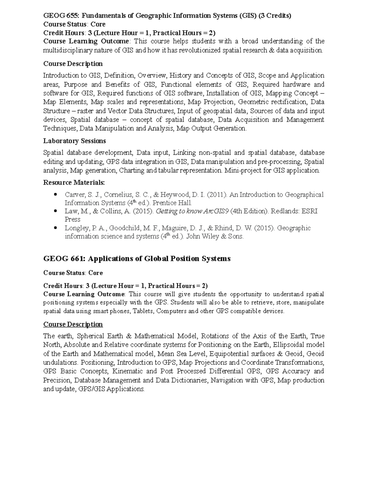Course Description GEOG 655 GEOG 661 - GEOG 655: Fundamentals of ...