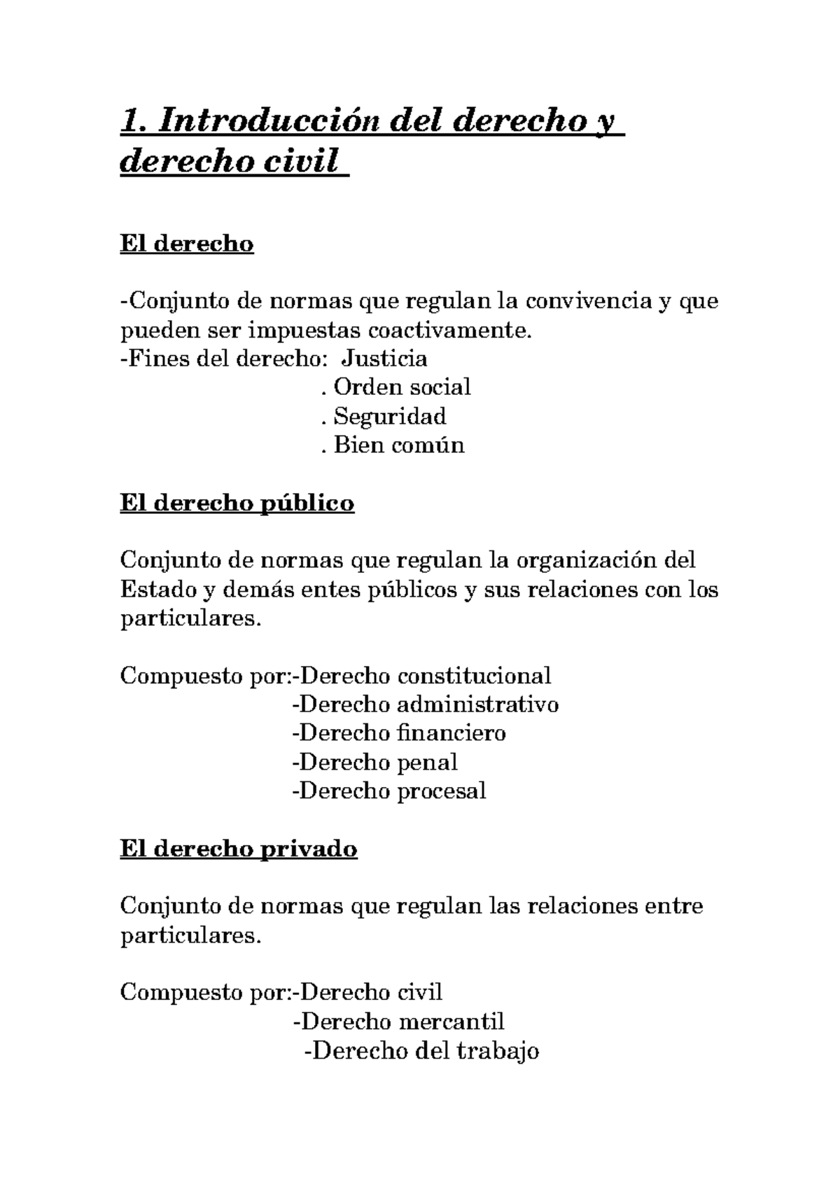 Apuntes T 1-3 - 1. Introducció n del derecho y derecho civil El derecho ...
