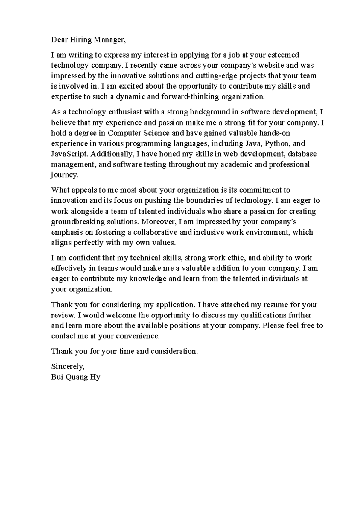 Practice paragraph - Dear Hiring Manager, I am writing to express my ...