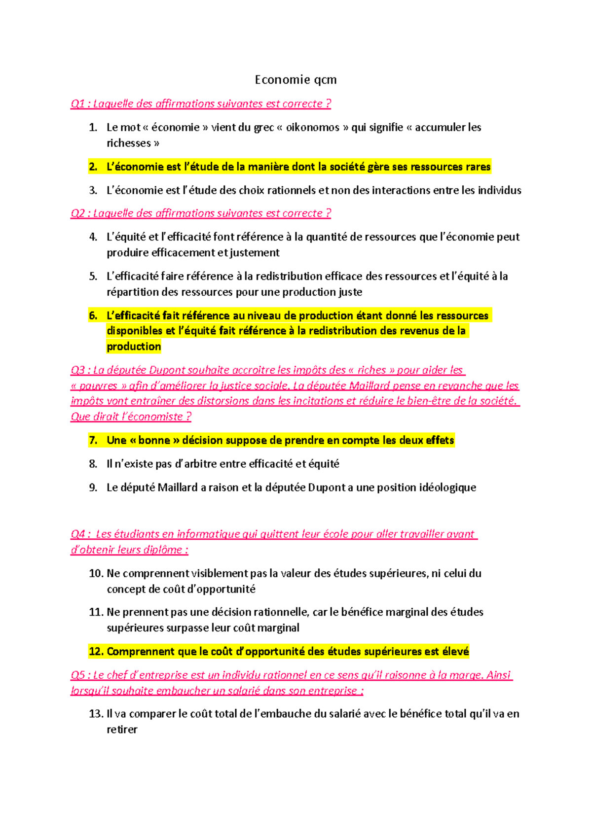 Partiel corrigé éco - Warning: TT: undefined function: 32 Economie qcm ...