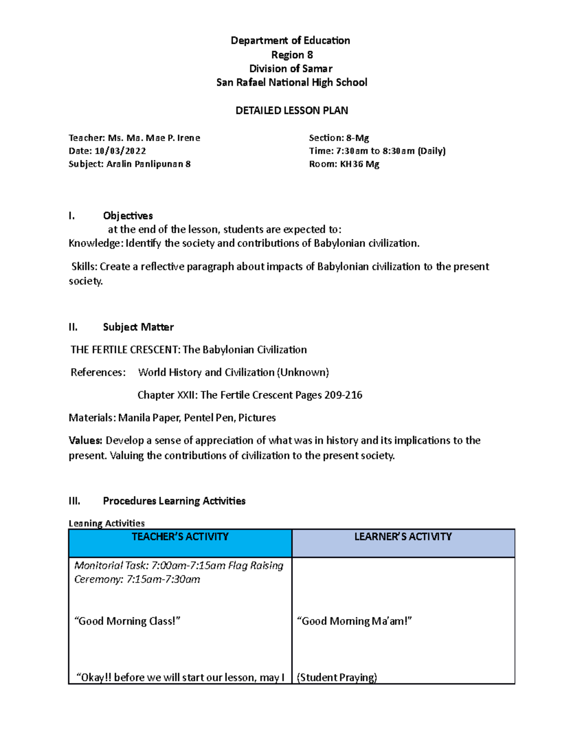 Detailed Lesson PLAN samples - Department of Education Region 8 ...