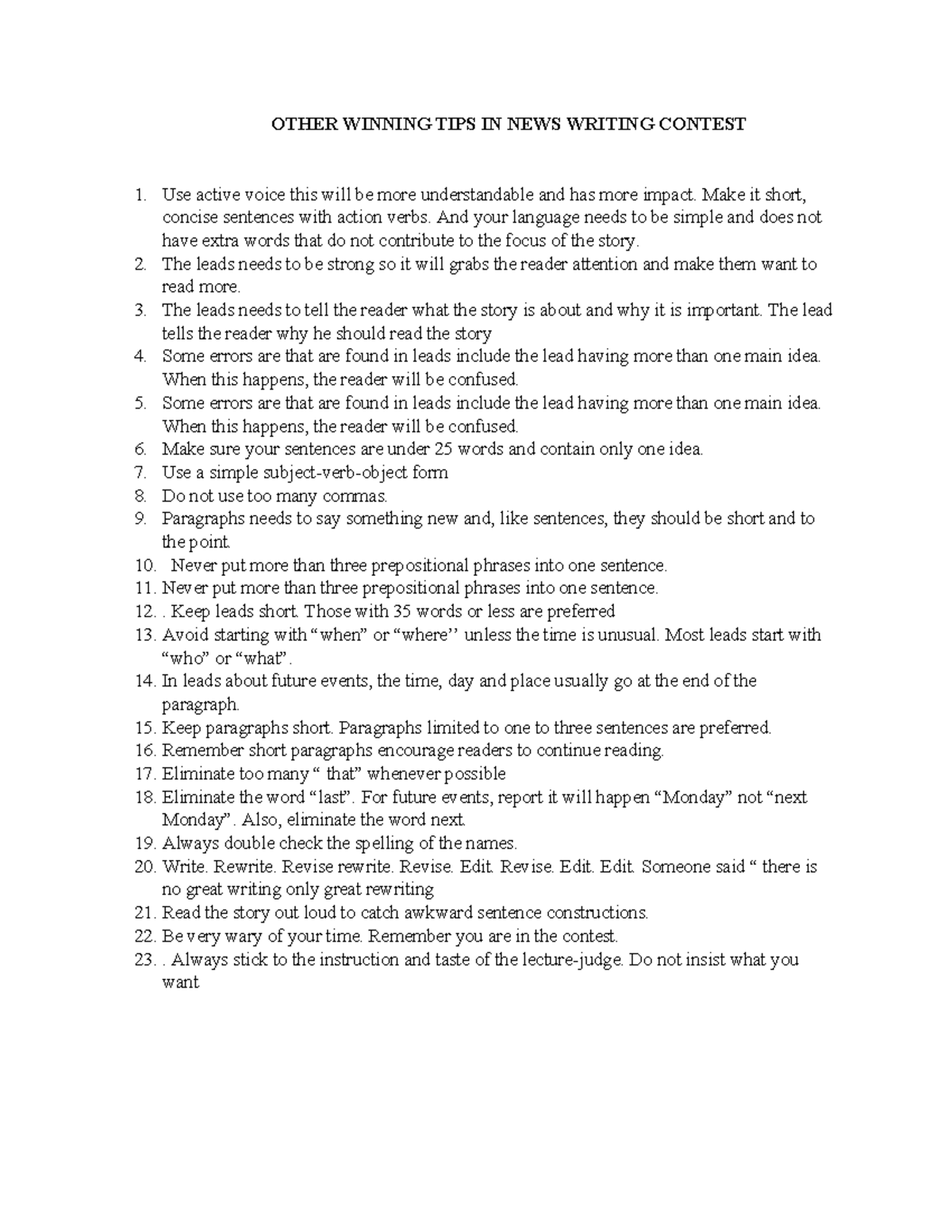Other Winning TIPS IN NEWS Writing Contest - OTHER WINNING TIPS IN NEWS ...