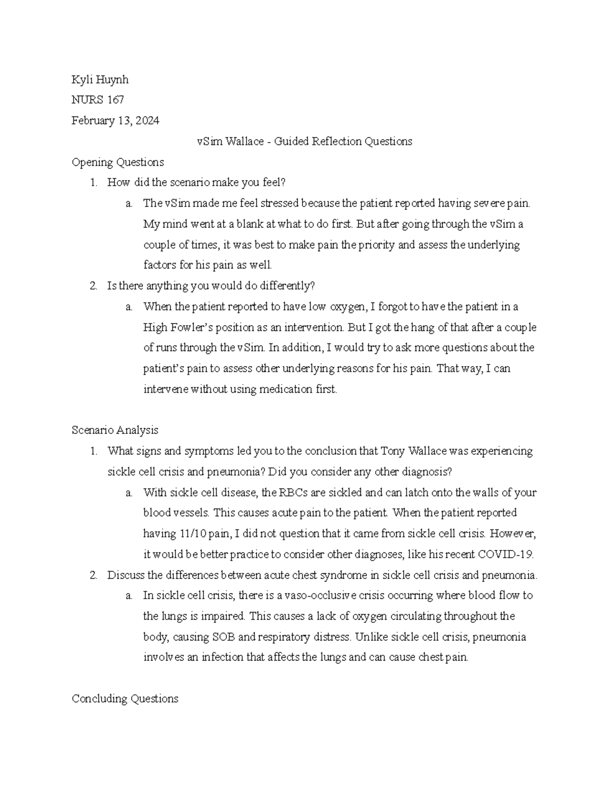 V Sim Wallace - Guided Reflection Qs - Kyli Huynh NURS 167 February 13 ...