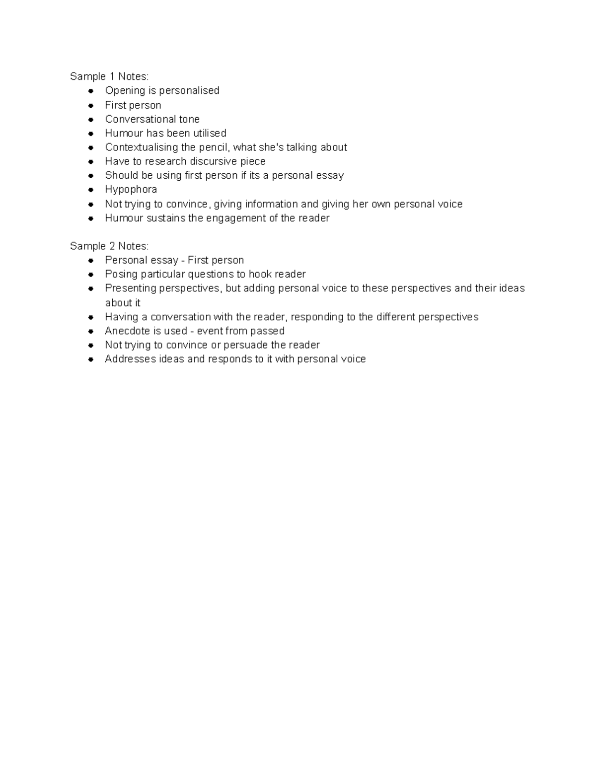 Exemplar Student Responses - Sample 1 Notes: Opening is personalised ...