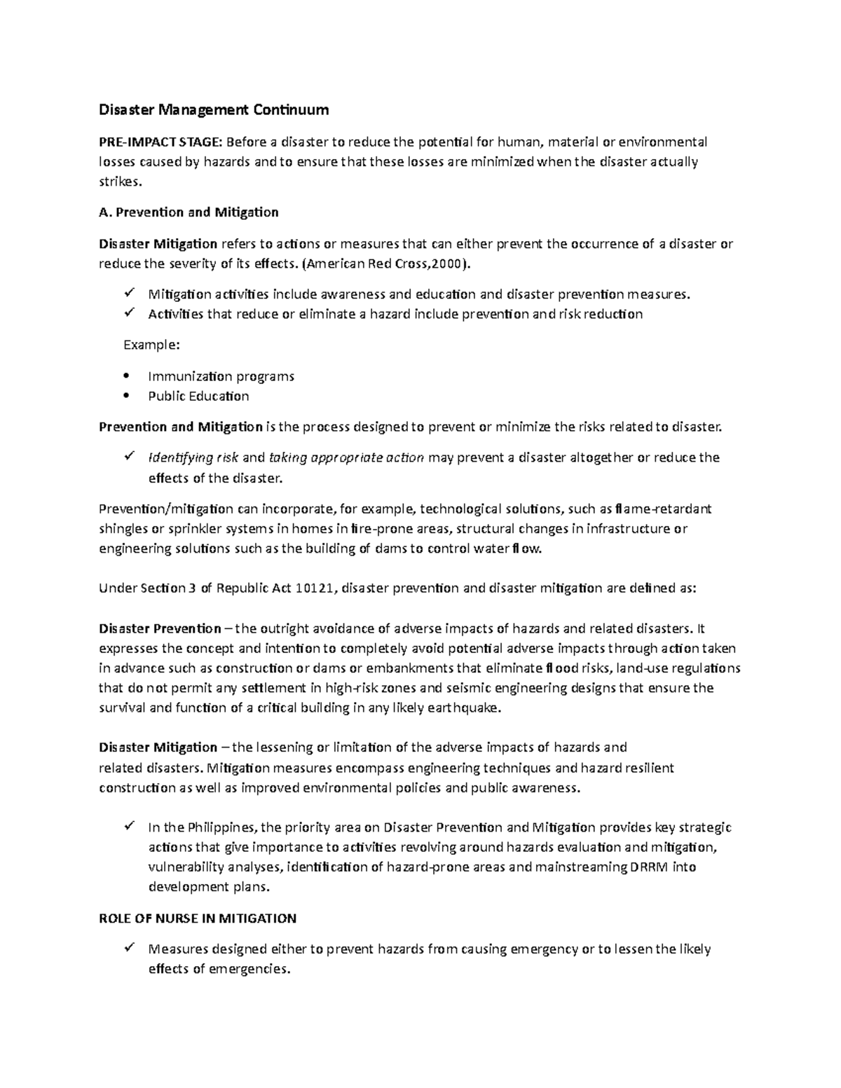 Supplementary Notes 3a. Disaster Management Continuum notes - Disaster ...