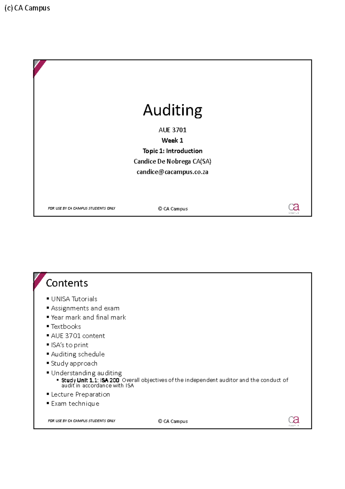 Aue3701 Introduction To Auditing Lecture Slides Warning Tt Undefined Function 32 © Ca