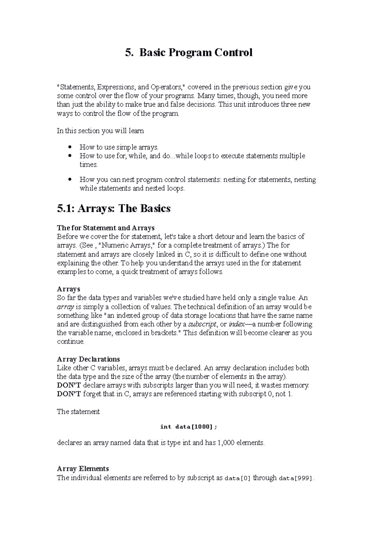 1585665441 Lesson 5 Arrays and loops - 5. Basic Program Control ...