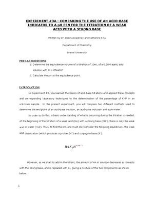 Chem 231 Report 3 - Experiment #3: Acid-Base Titration and Purity Determination of Multiple ...