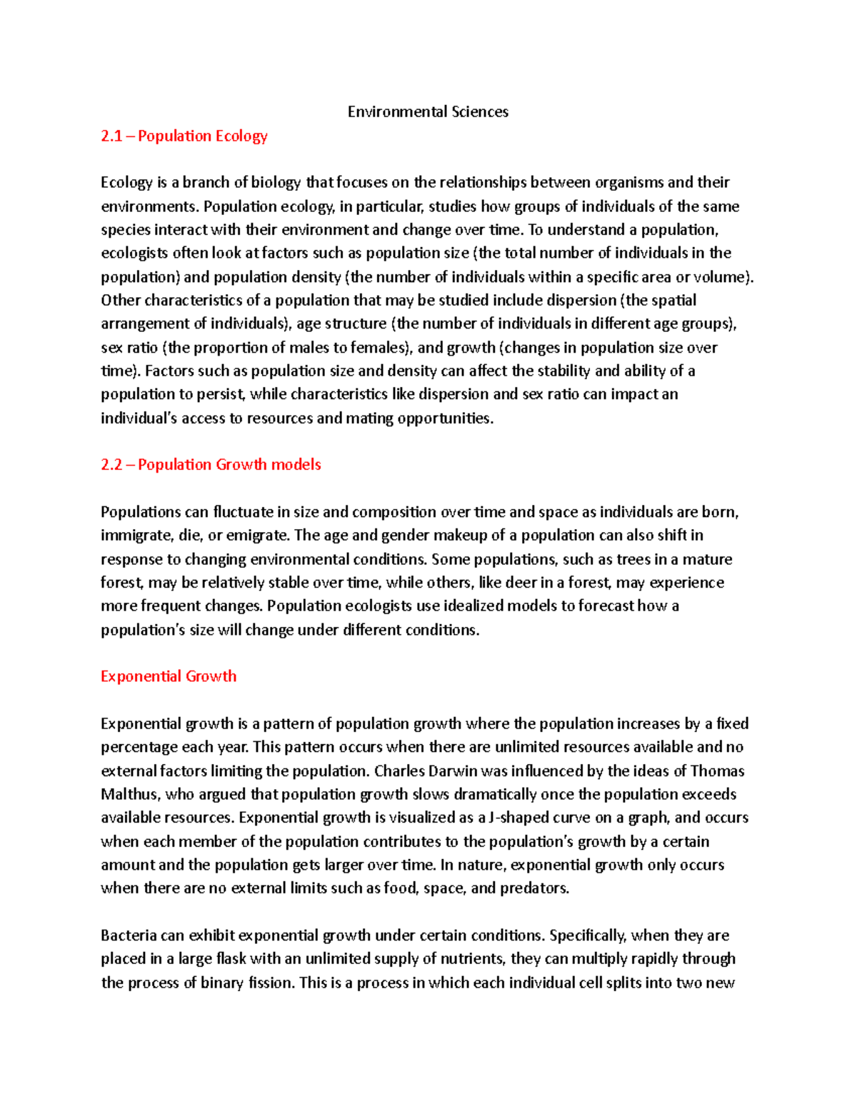 Env Sci (2-1) - Environmental Science ch2 notes and definitions ...