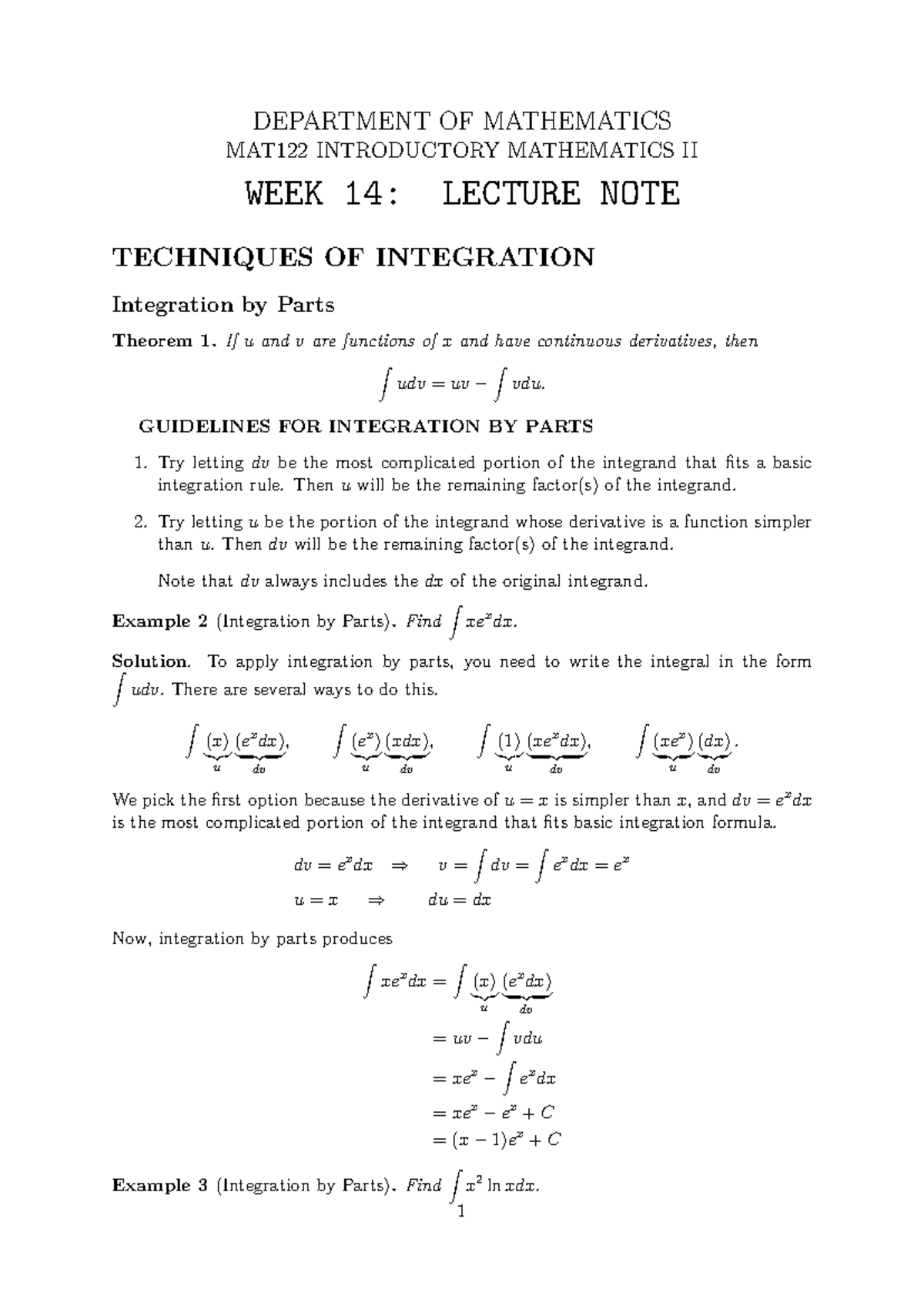 MAT122 Week 14(2023-2024 Sem 2) - DEPARTMENT OF MATHEMATICS MAT122 ...