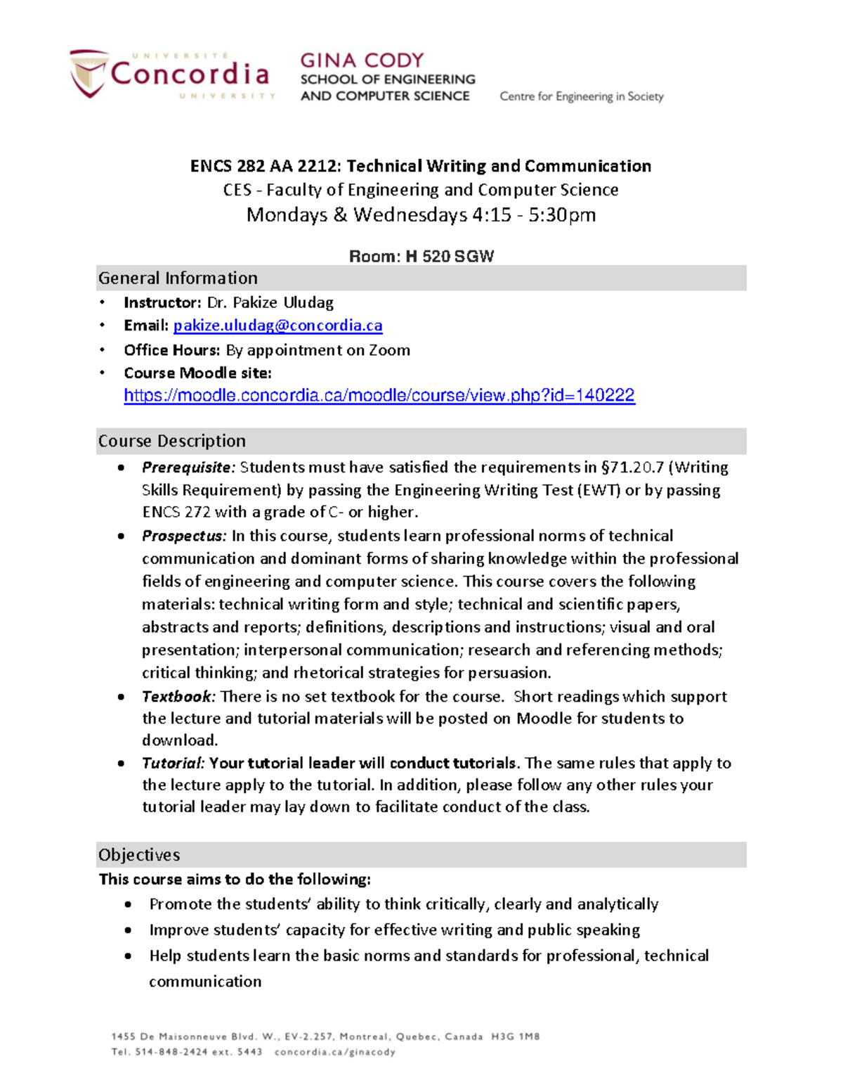 ENCS 282 AA Syllabus F2021- course outline - ENCS 282 - Concordia - Studocu
