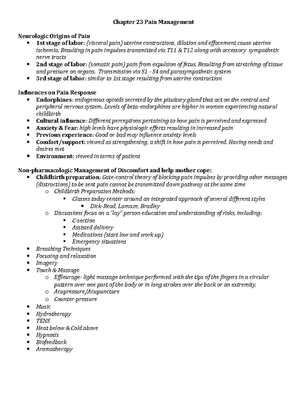 CH 23 Pain Management Notes - Chapter 23 Pain Management Neurologic ...