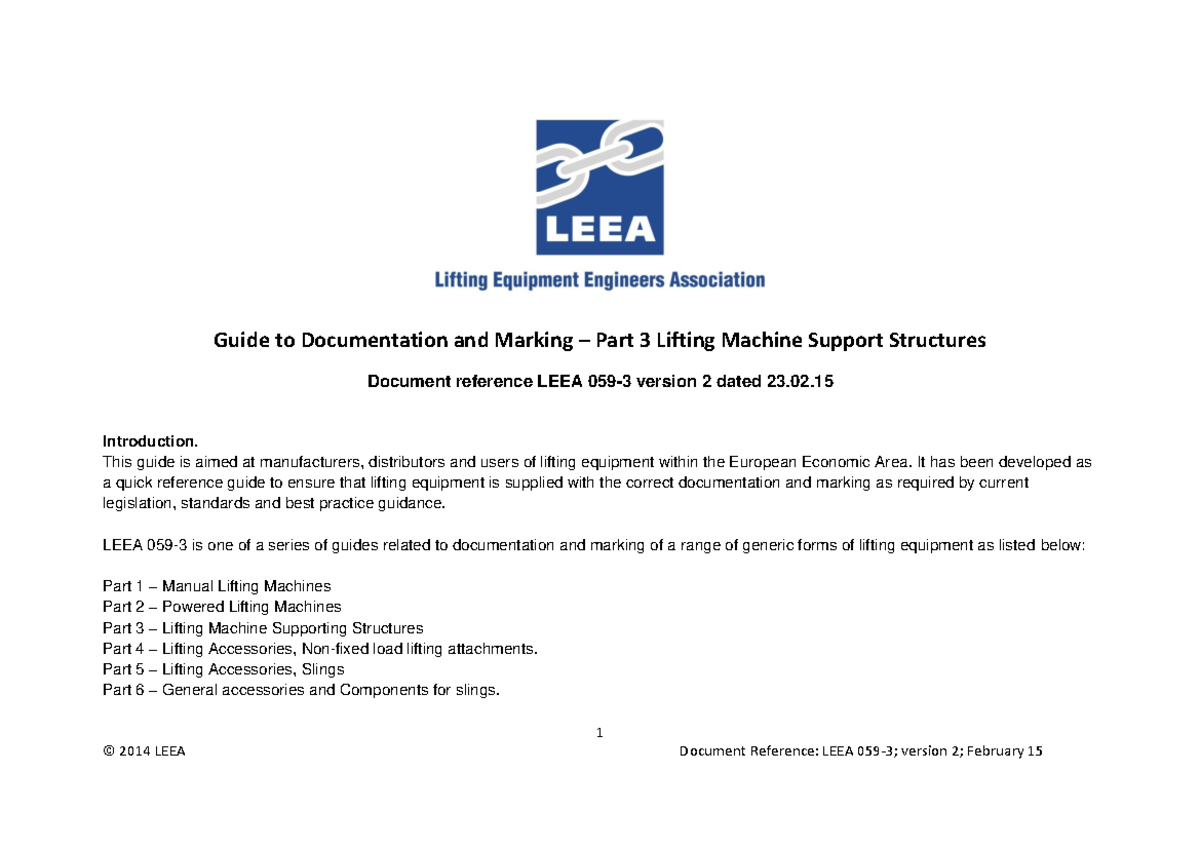 LEEA-059-3 Documentation and Marking - Part 3 Lifting Machine Support ...