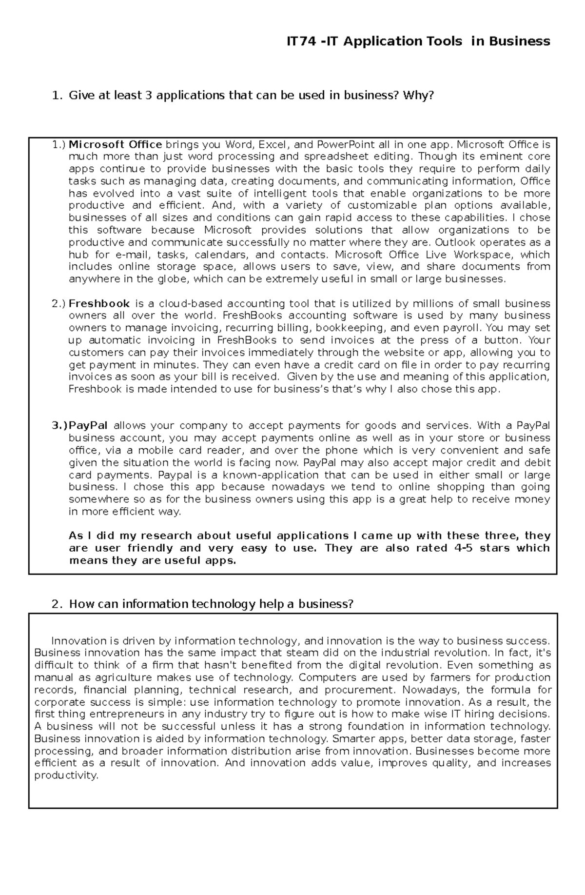 Chapter 1Lec Individual Task - IT74 -IT Application Tools in Business 1 ...