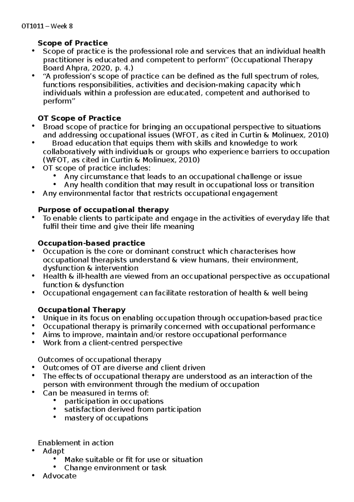 OT1011 - Week 8 - OT1011 – Week 8 Scope of Practice Scope of practice ...