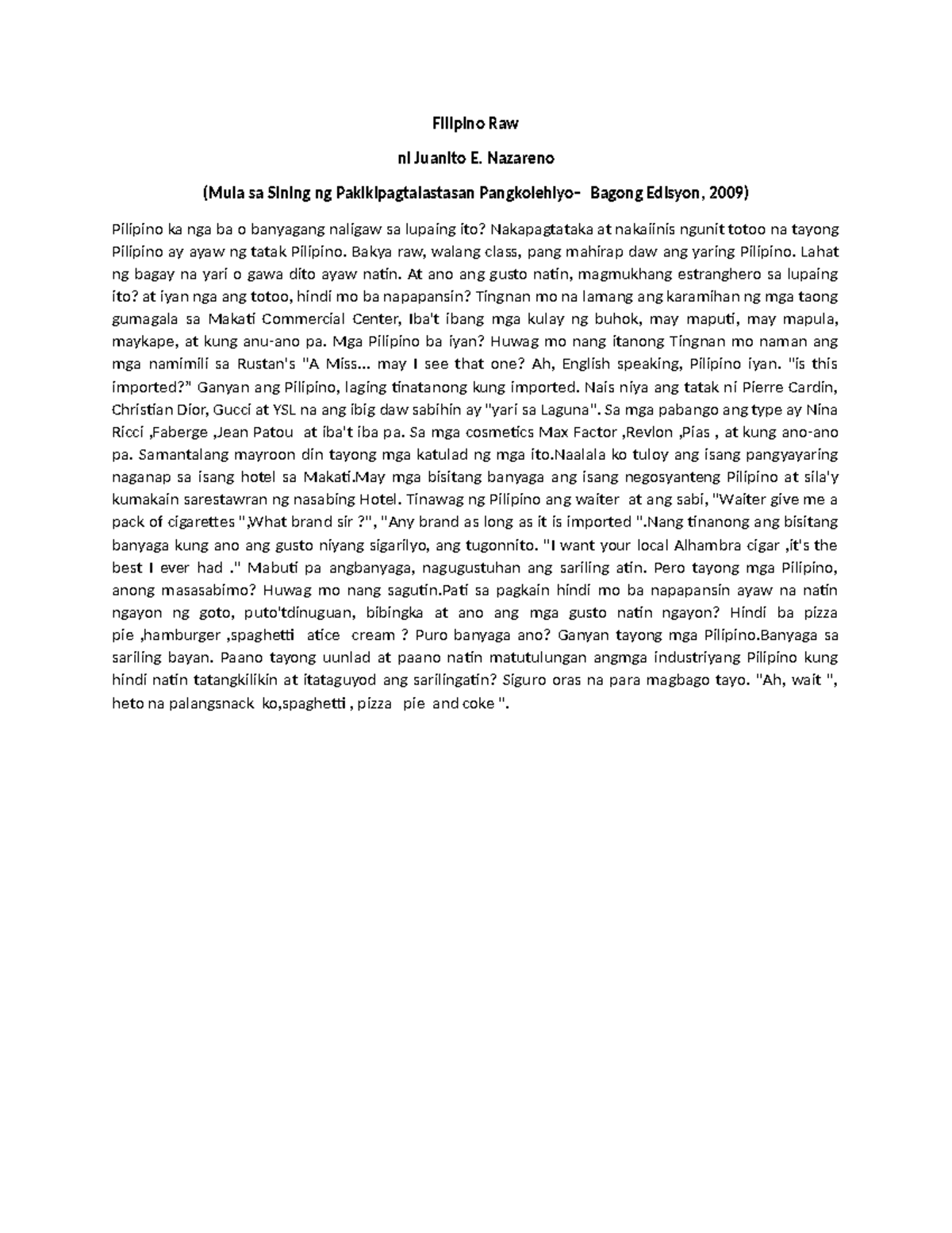 Story Timeline Filipino Raw - Filipino Raw ni Juanito E. Nazareno (Mula ...