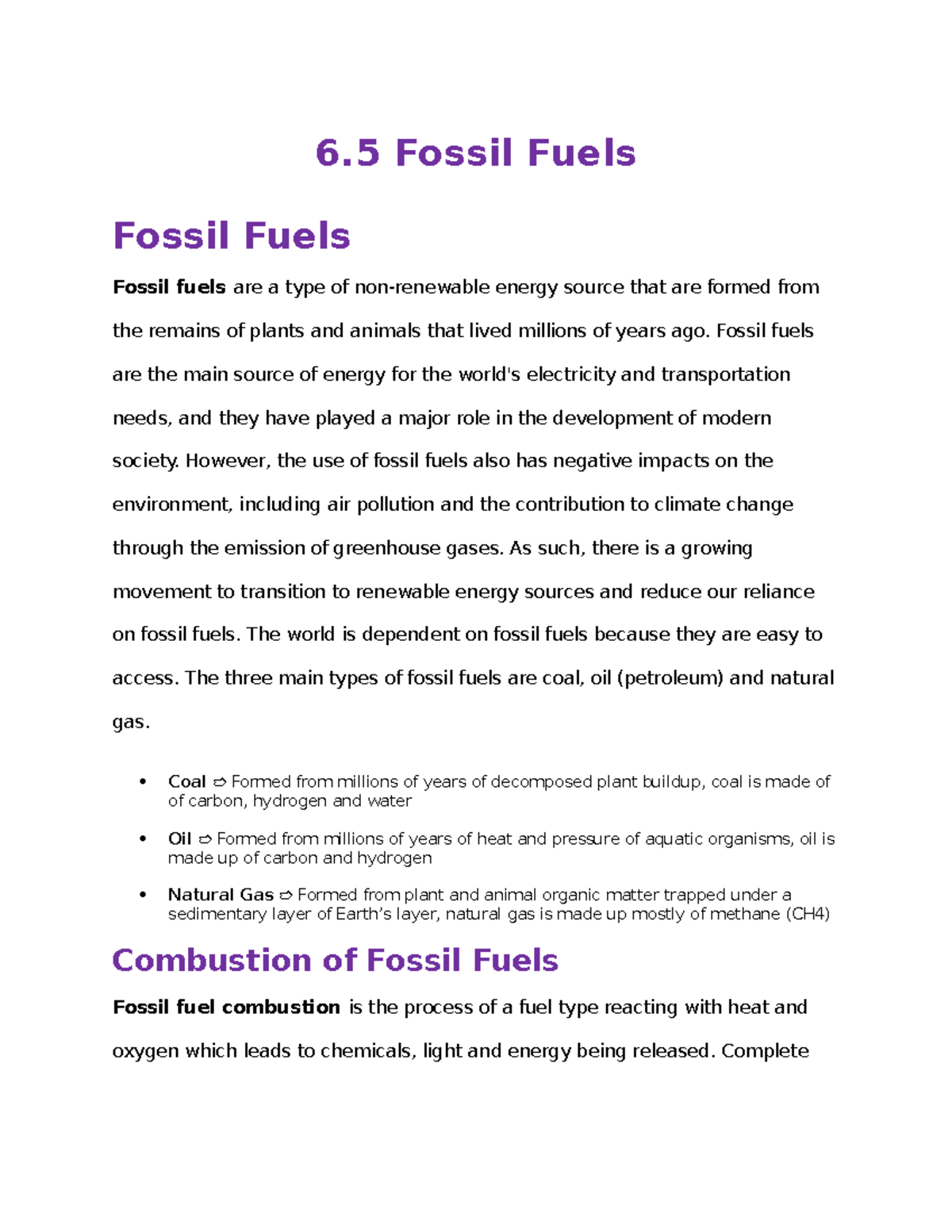 Fossil Fuels - 6 Fossil Fuels Fossil Fuels Fossil fuels are a type of ...