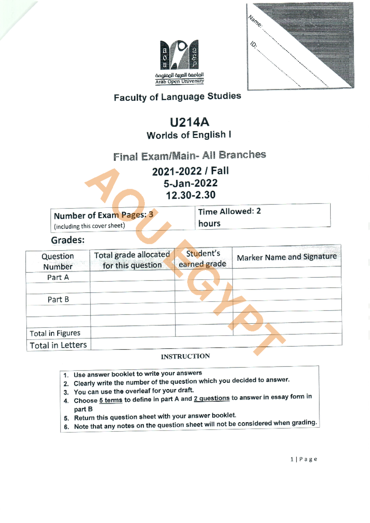U214A Final Fall 2022 - Some notes and slides - Past and Present - AOU ...