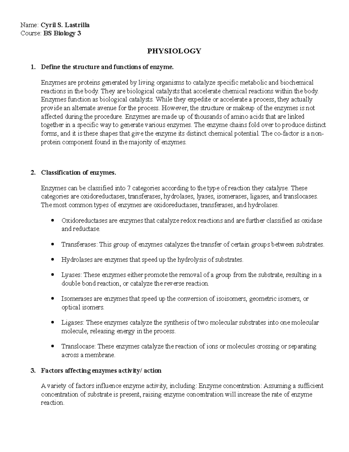 Lastrilla Physiology Bsbio 3 - Name: Cyril S. Lastrilla Course: BS ...