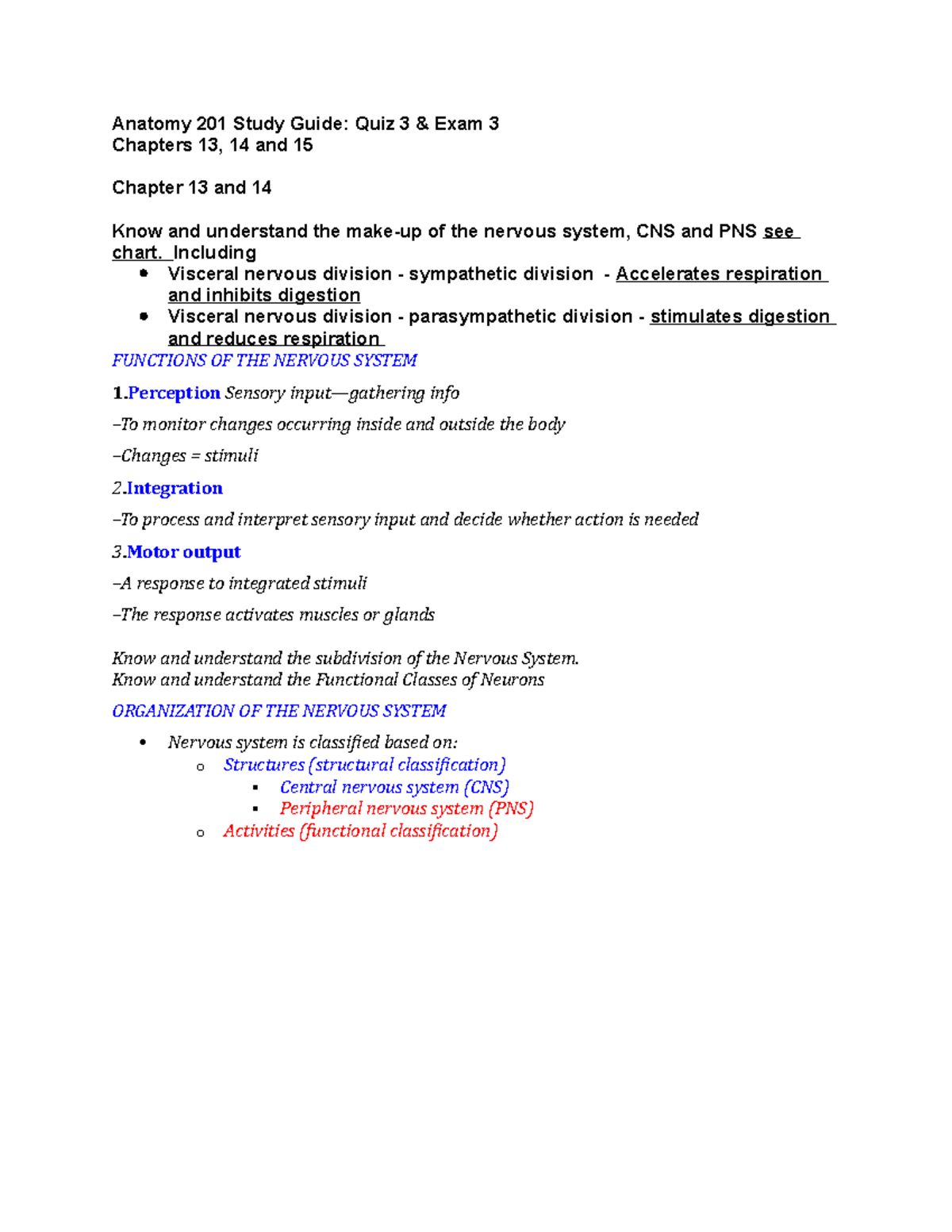 Anatomy study guide 3 - Anatomy 201 Study Guide: Quiz 3 & Exam 3 ...