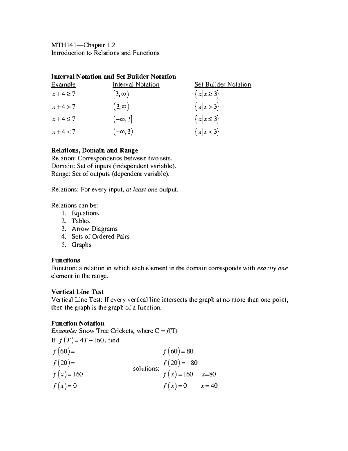 MTH141 1.2 Notes - MTH141—Chapter 1. Introduction to Relations and ...
