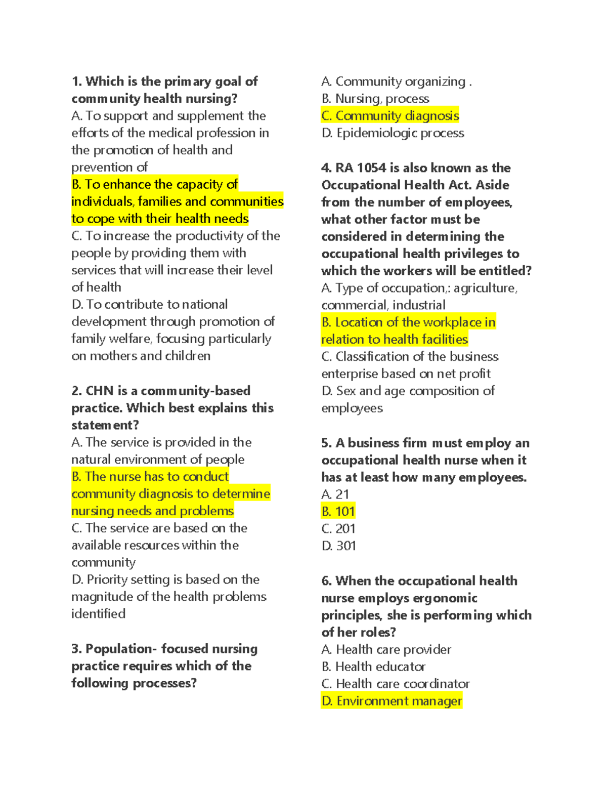 CHN - CHN - Which is the primary goal of community health nursing? A ...