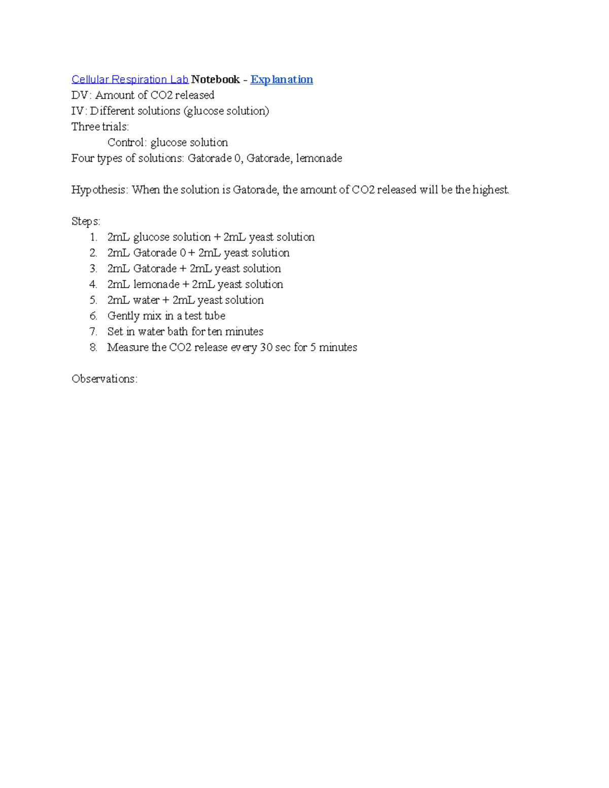 Cellular Respiration Lab Notebook - AP Bio - Cellular Respiration Lab ...