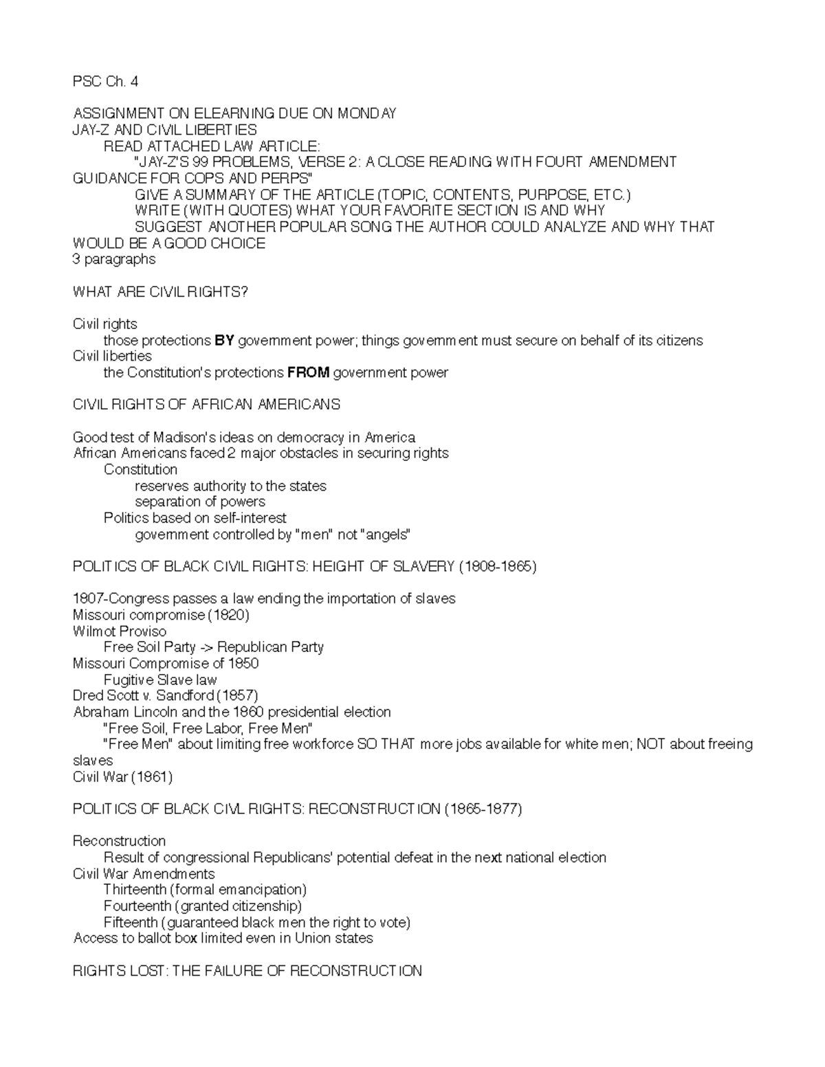 PSC 101 Starling Ch. 4 Notes - PSC Ch. 4 ASSIGNMENT ON ELEARNING DUE ON ...