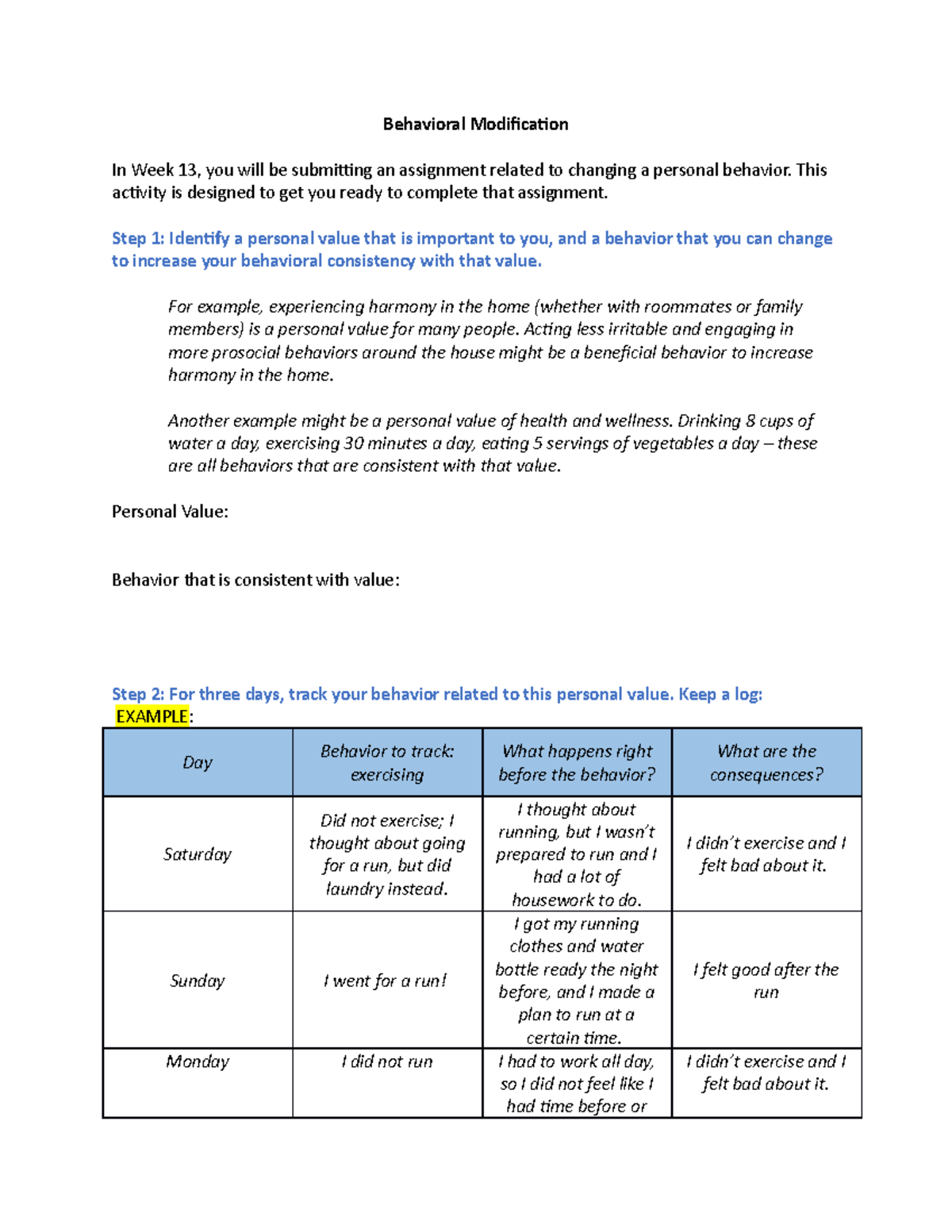 Behavior Modification Prep - Behavioral Modification In Week 13, you ...