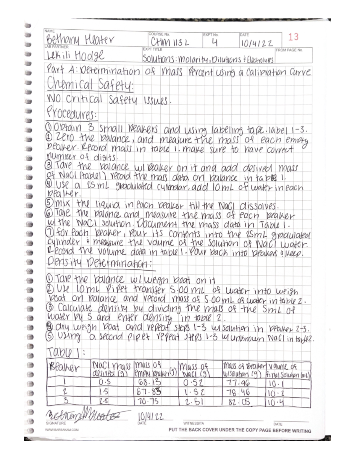 LAB 4 - this is lab 4 and it has all the data and calculations for the lab - CHM-113L - Studocu