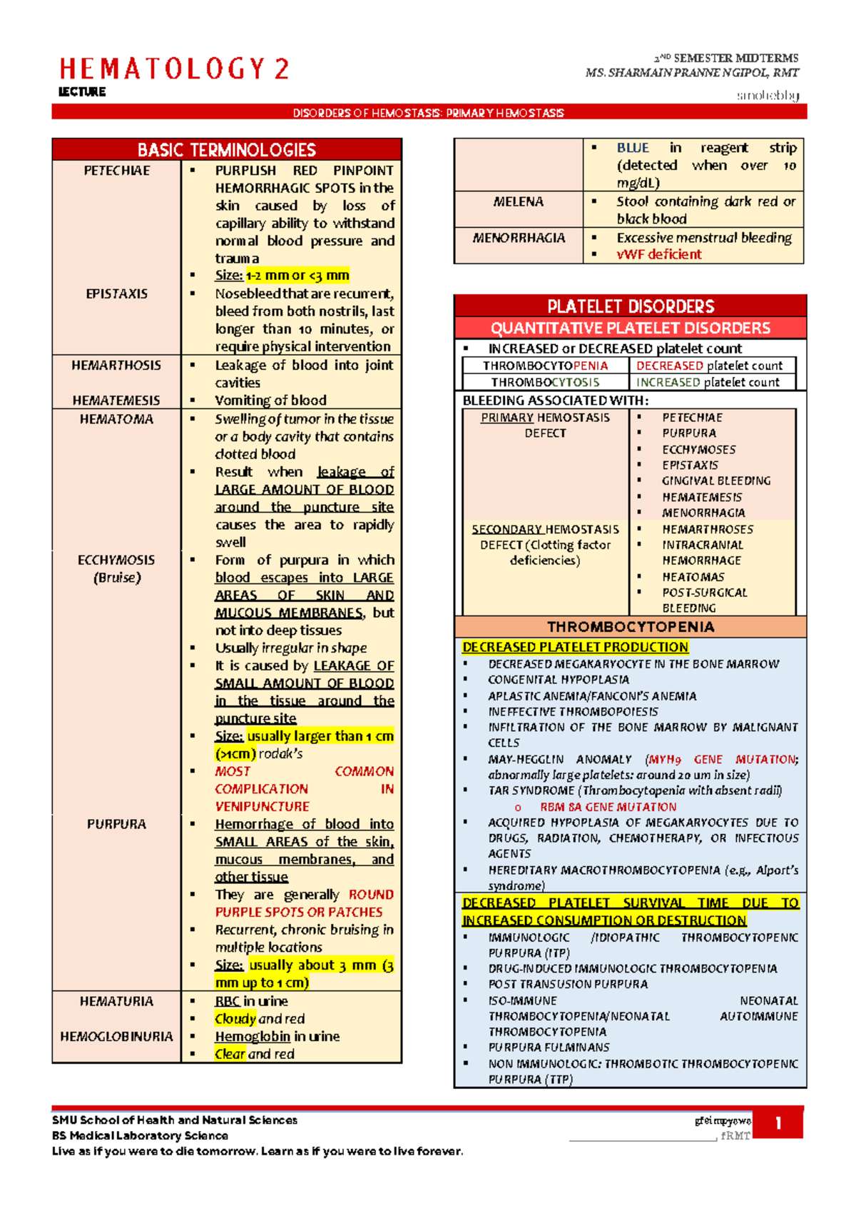 Hematology 2 Disorders-OF- Primary- Hemostaceys - MS. SHARMAIN PRANNE ...