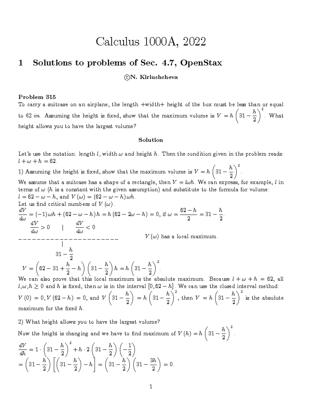 Sec4-7-problems - N. Kiriushcheva - Calculus 1000A, 2022 1 Solutions to problems of Sec. 4 ...