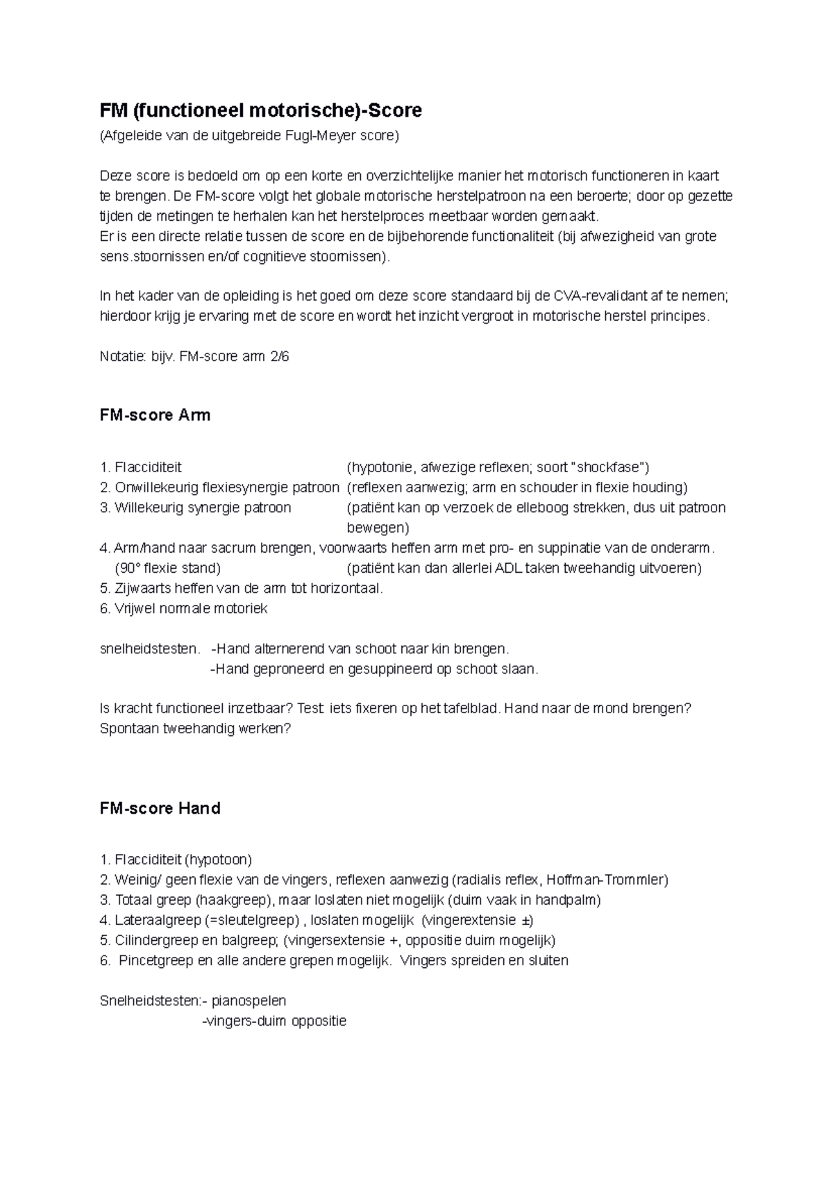 FM-score - Fughl Meijer score - FM (functioneel motorische)-Score ...